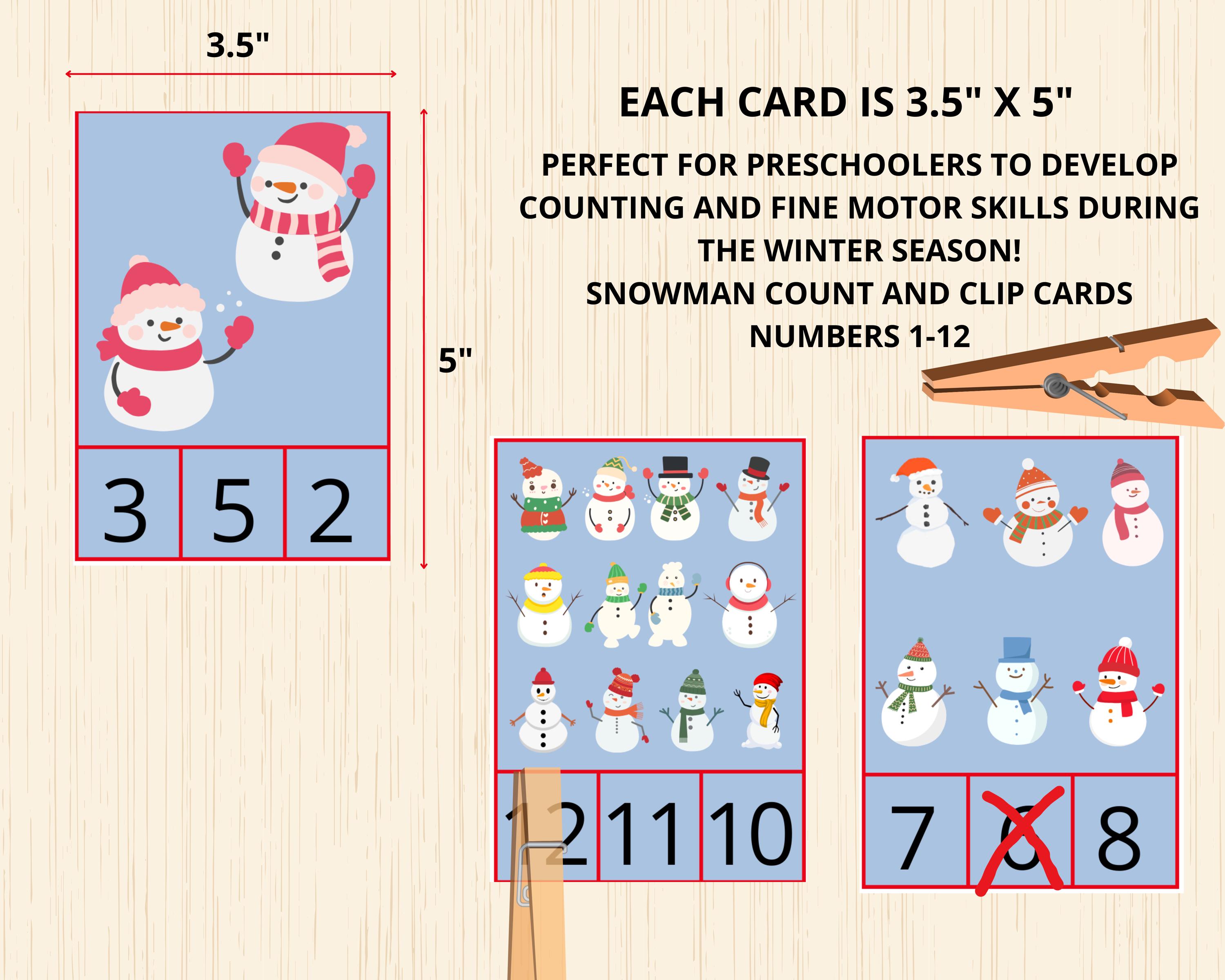 Snowman Count and Clip Cards,counting Snowman Cards,montessori Cards ...
