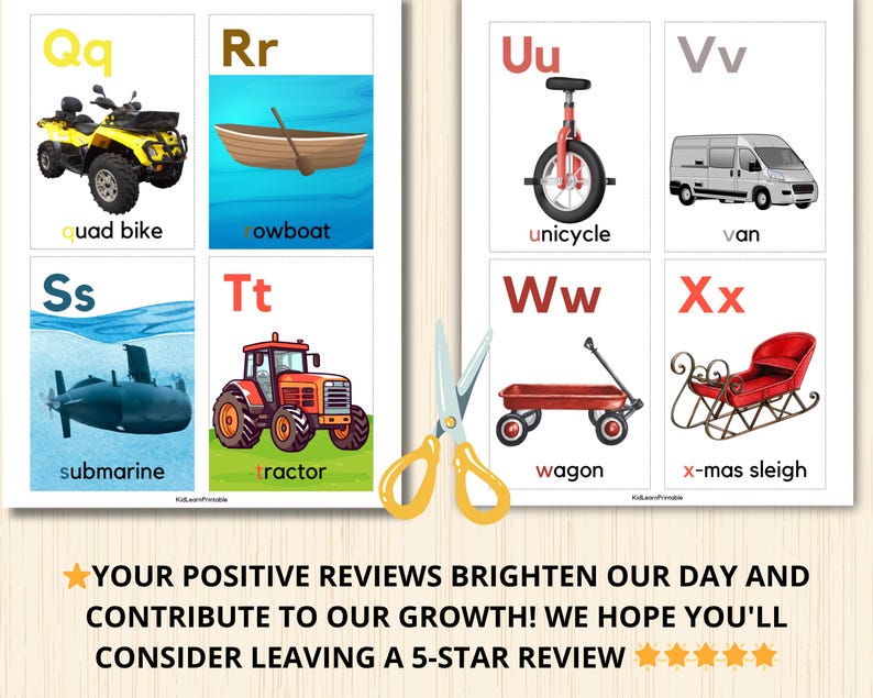 Vehicles Alphabet,transportation Alphabet Flash Cards,alphabet ...