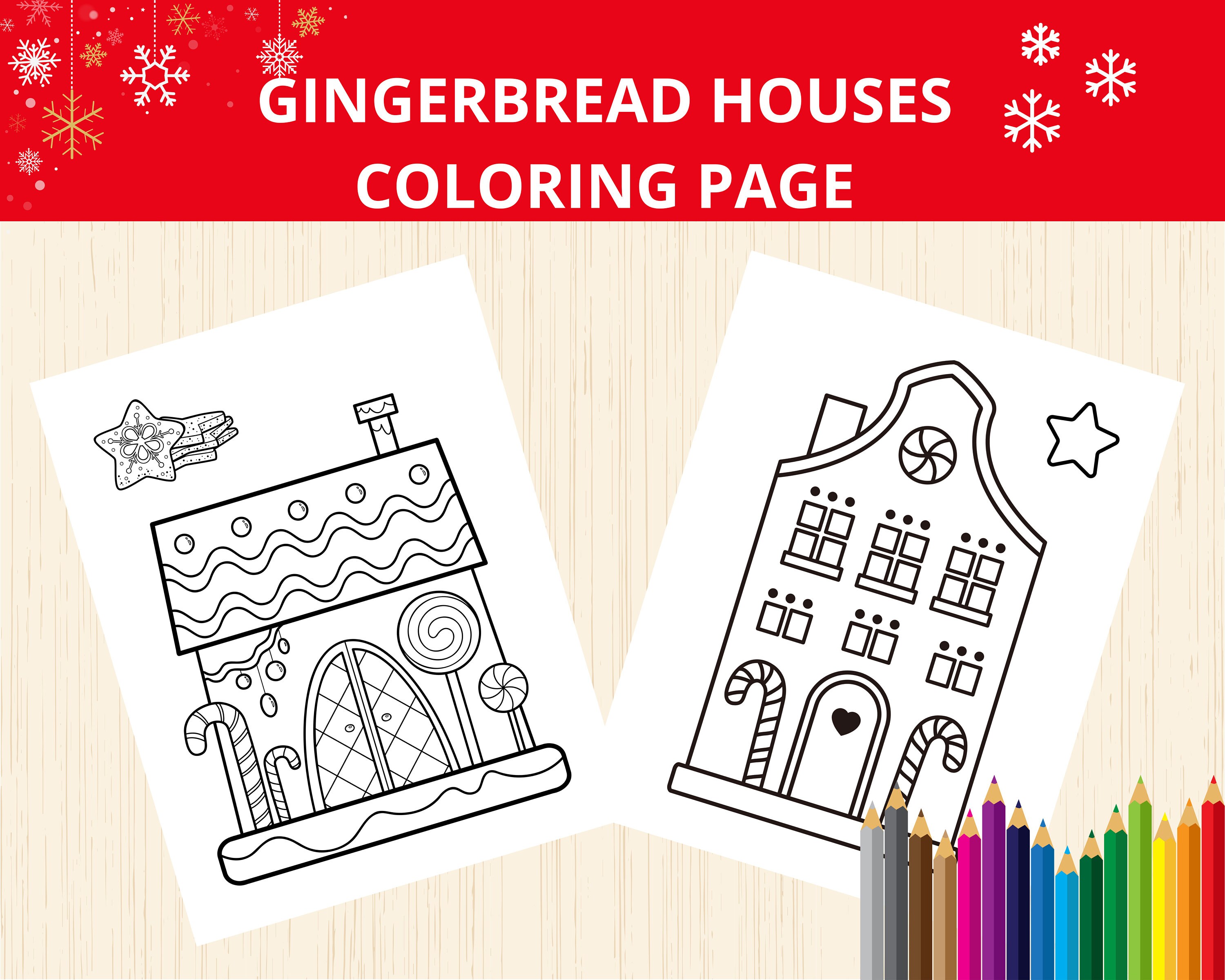 Gingerbread Houses Coloring Pages, Kids Christmas Coloring Sheets ...