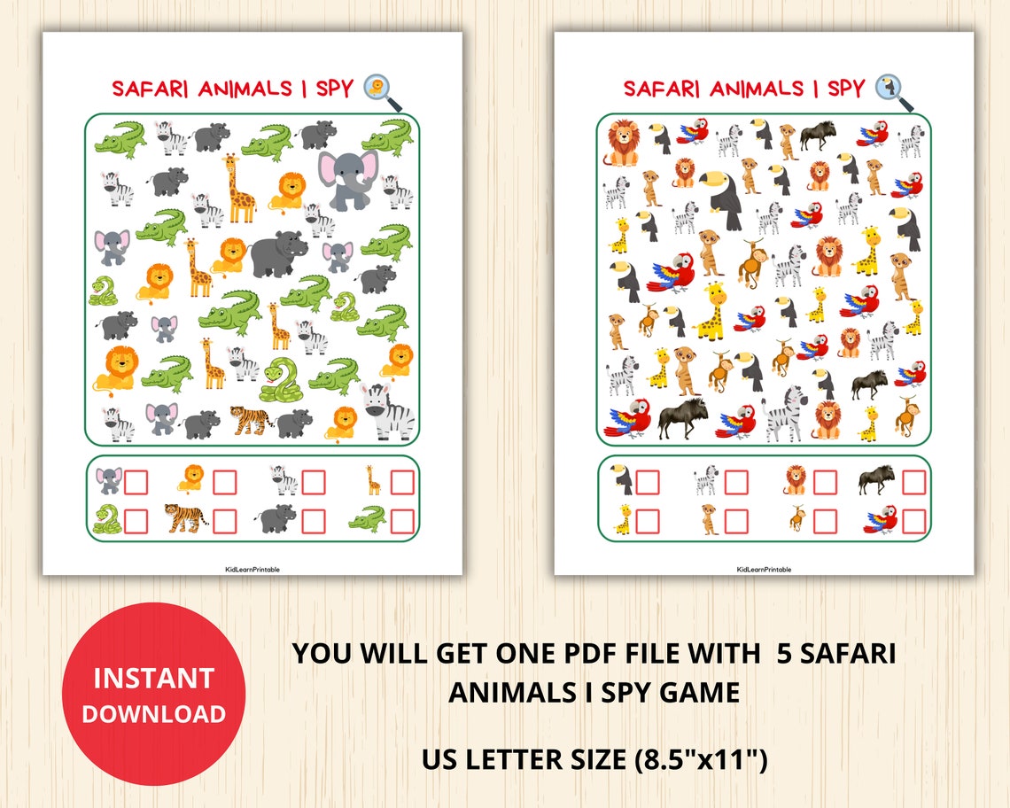 Safari Animal I Spy,counting Activity,look and Find,animals Preschool,i ...