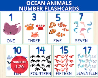 Ocean Number 1-10 Flashcards,sea Animals Number Cards,sea Animals ...