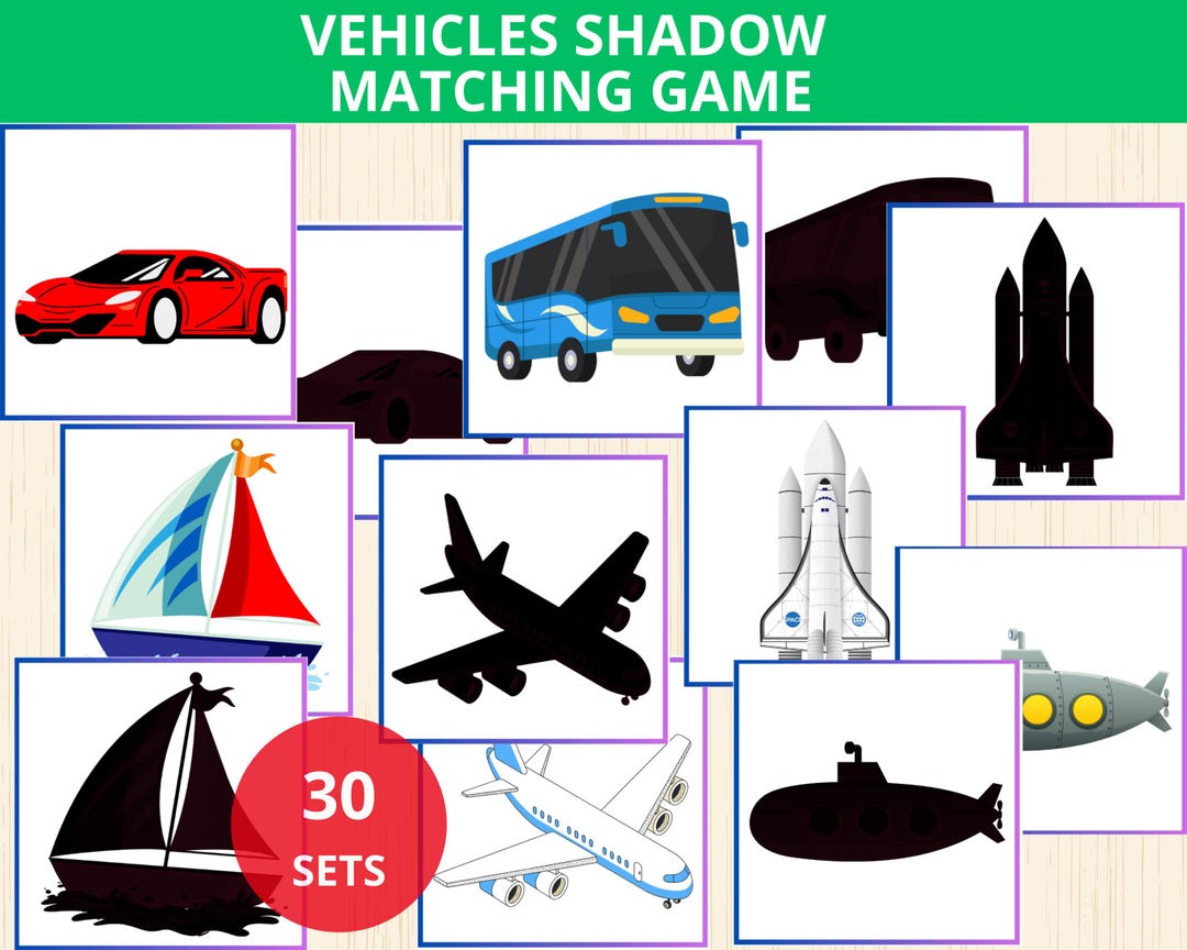 Vehicle Shadow Matching Cards,vehicles Montessori,transport Preschool ...