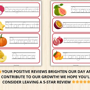 Fruit Word Tracing Cards,words Tracing Flashcards for Kids,fruits ...