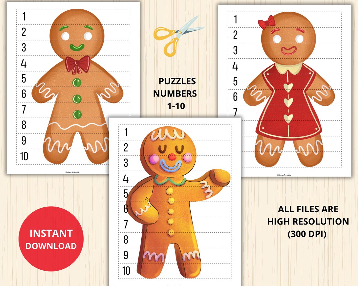 Gingerbread Man Number Puzzles,xmas Montessori,christmas Number ...