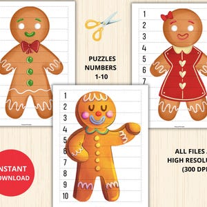 Gingerbread Man Number Puzzles,xmas Montessori,christmas Number ...