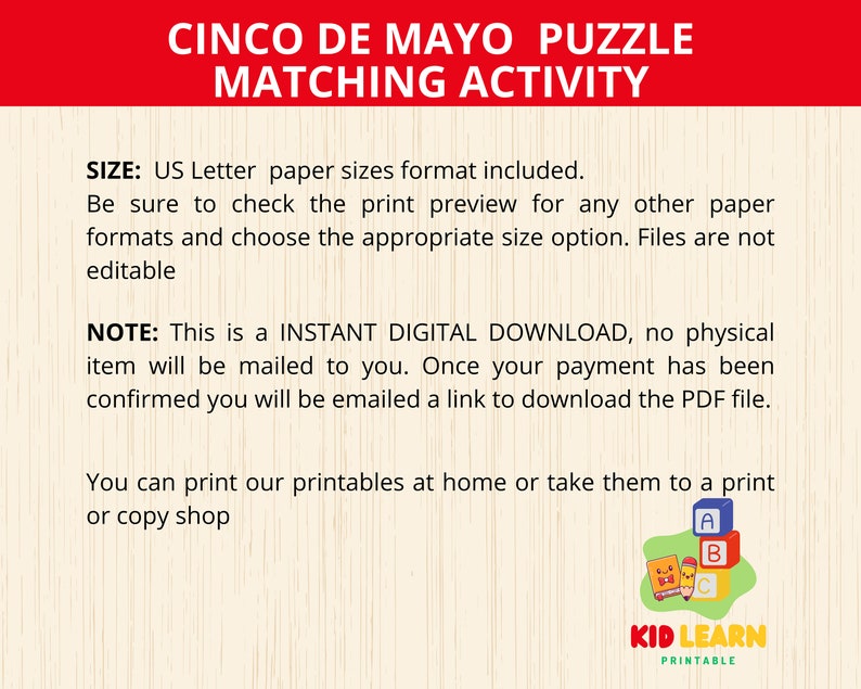 Cinco De Mayo Matching Game,preschool Activity,montessori,matching ...