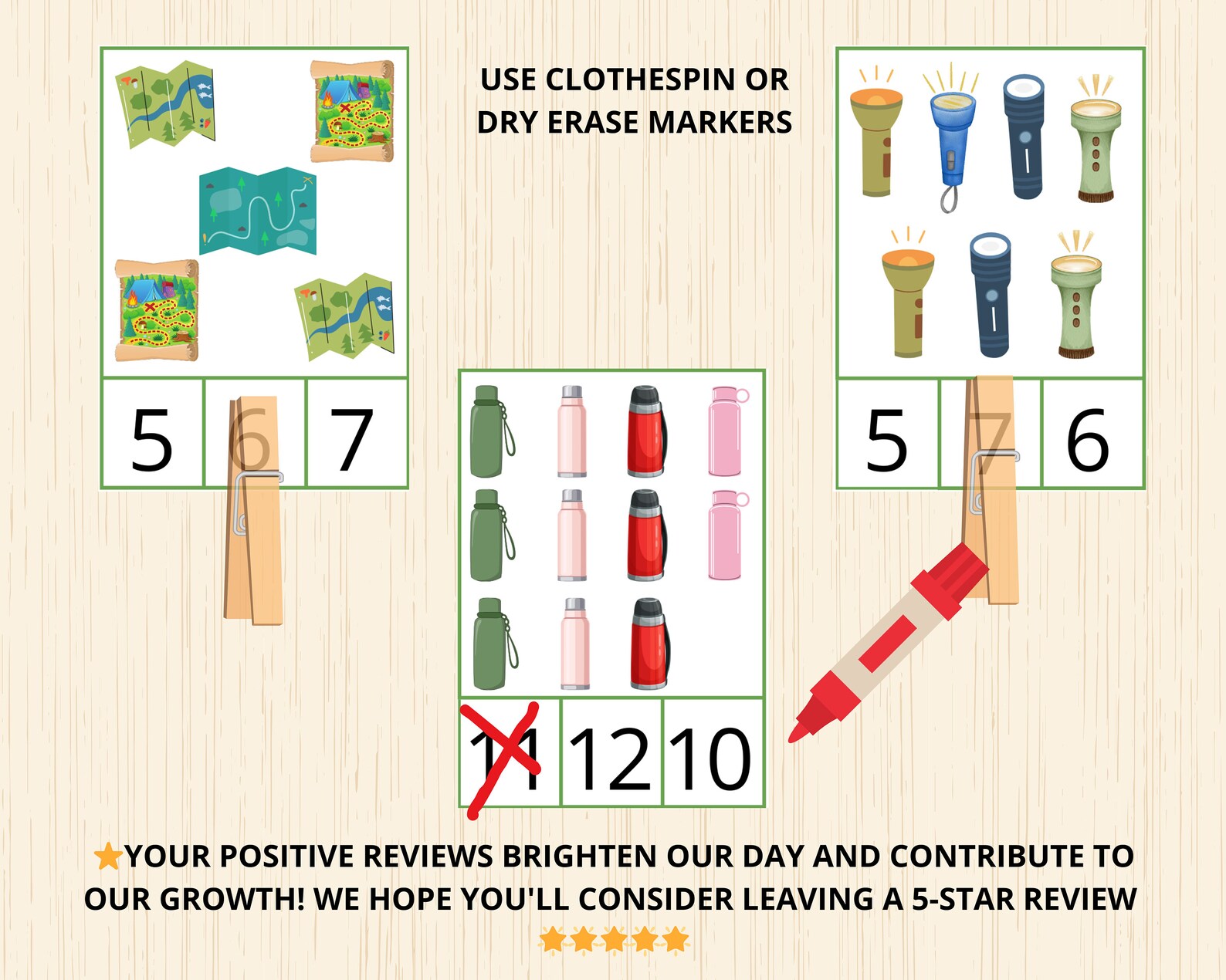 Camping Count and Clip Cards,numbers 1-20,camping Flashcards,summer ...