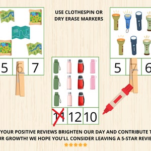 Camping Count and Clip Cards,numbers 1-20,camping Flashcards,summer ...