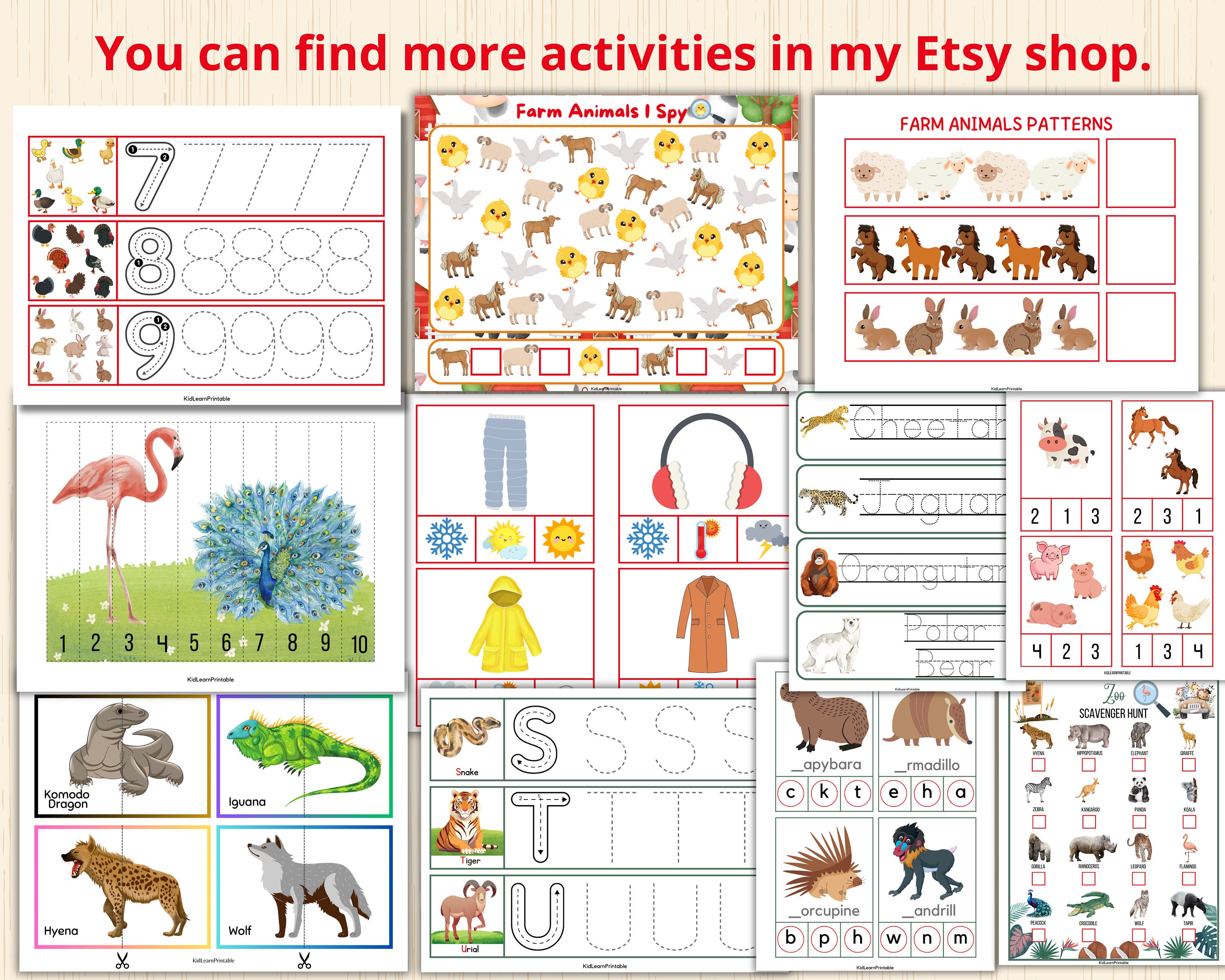 Zoo Animal Alphabet Cards,animals Flashcards,animals Montessori,safari ...