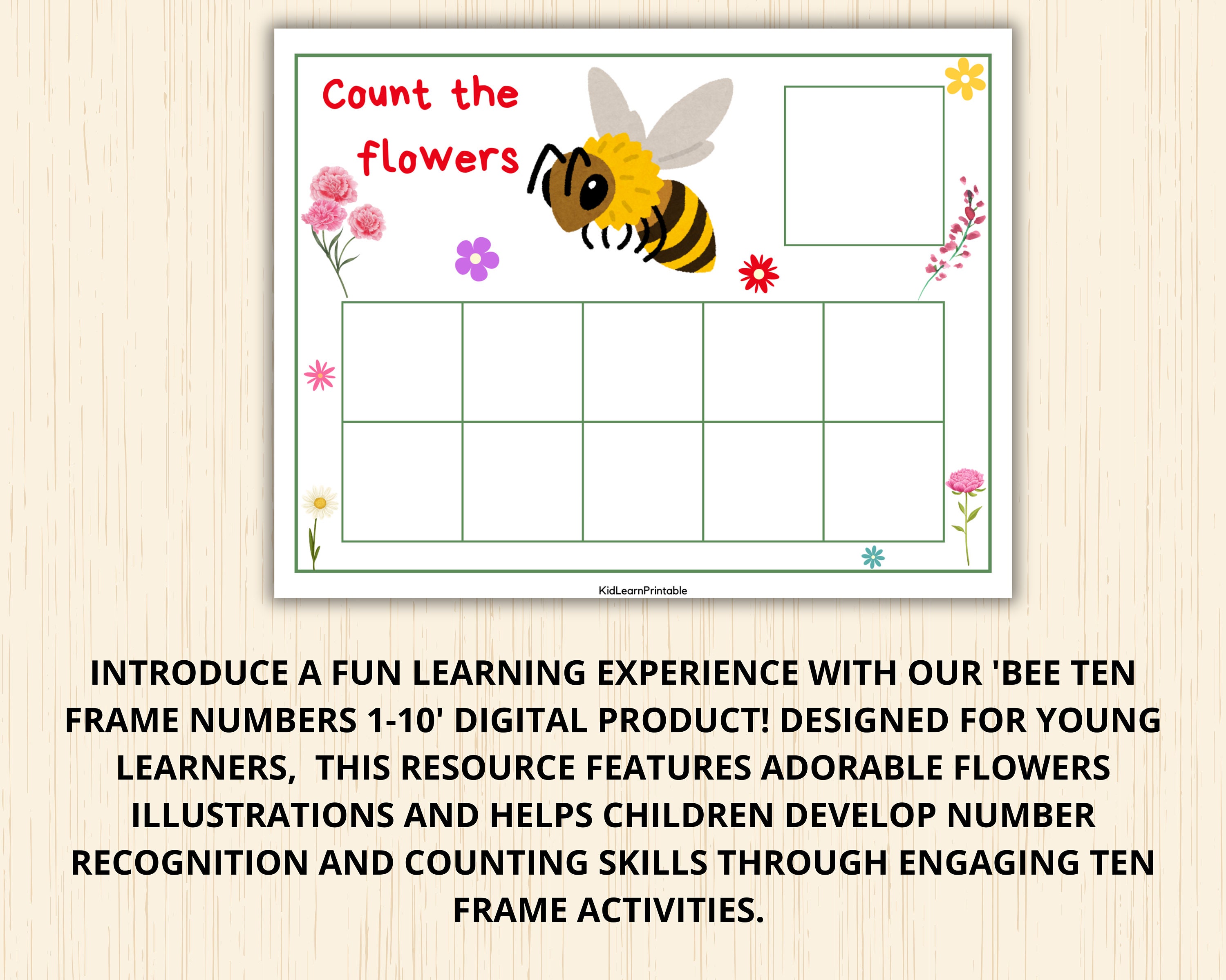 Bee Ten Frame,bee Printable,numbers 1-10 Count and Match,bee Flashcards ...