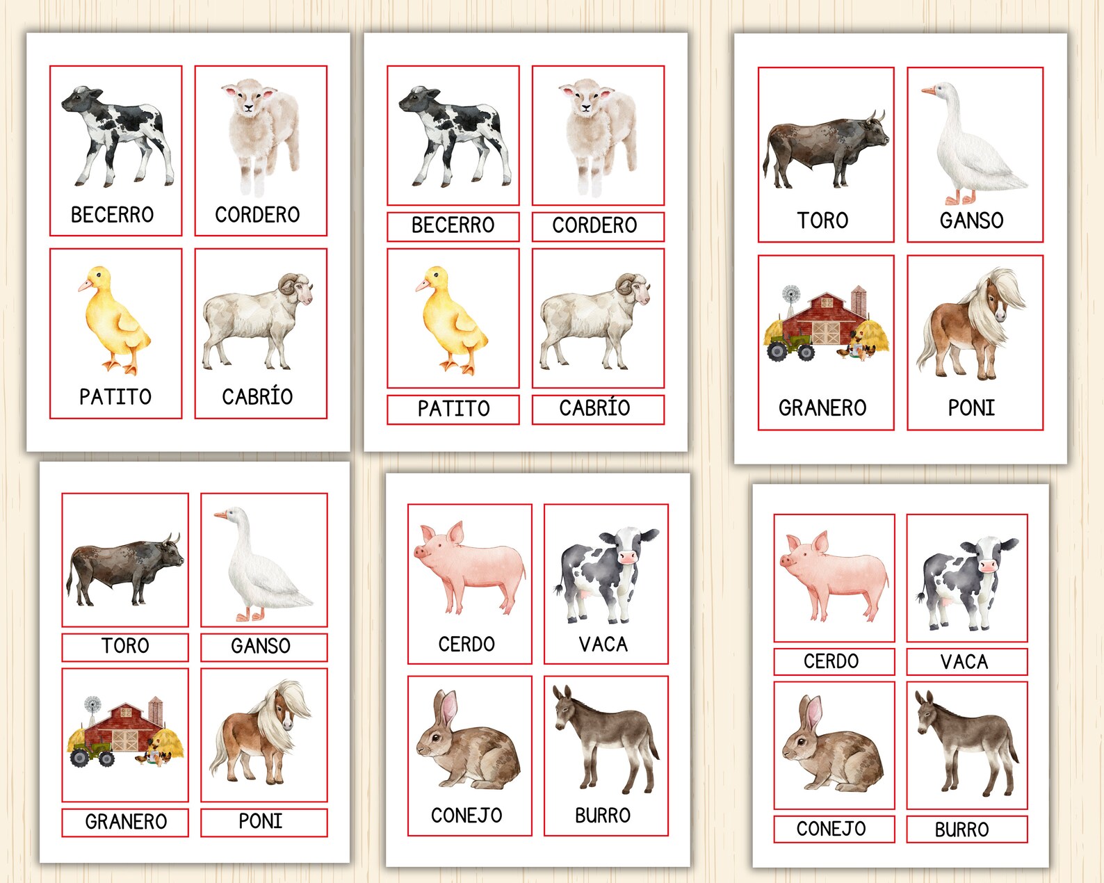 Farm Animals Montessori 3 Part Cards, Montessori Flash Cards, Farm ...