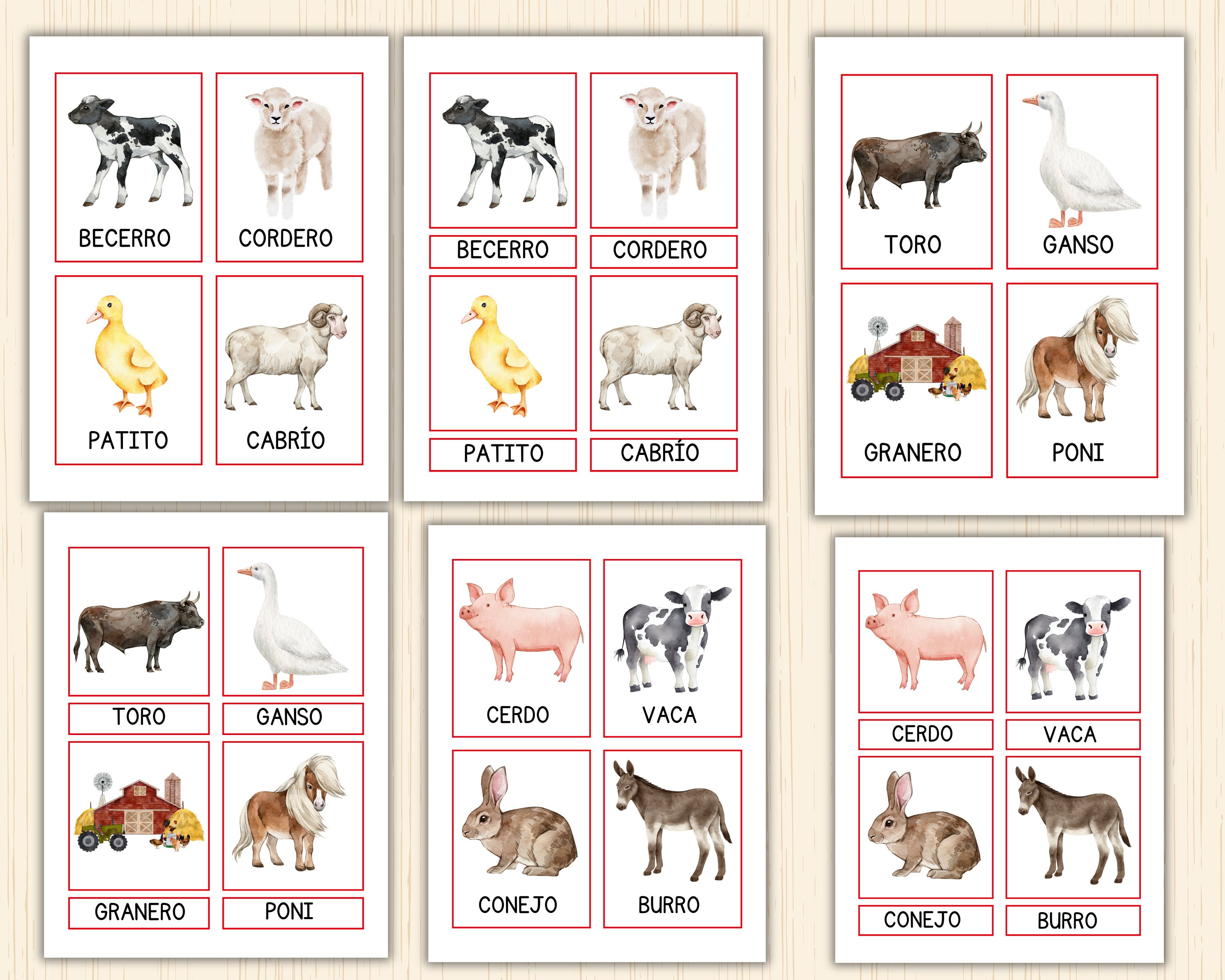Farm Animals Montessori 3 Part Cards, Montessori Flash Cards, Farm ...