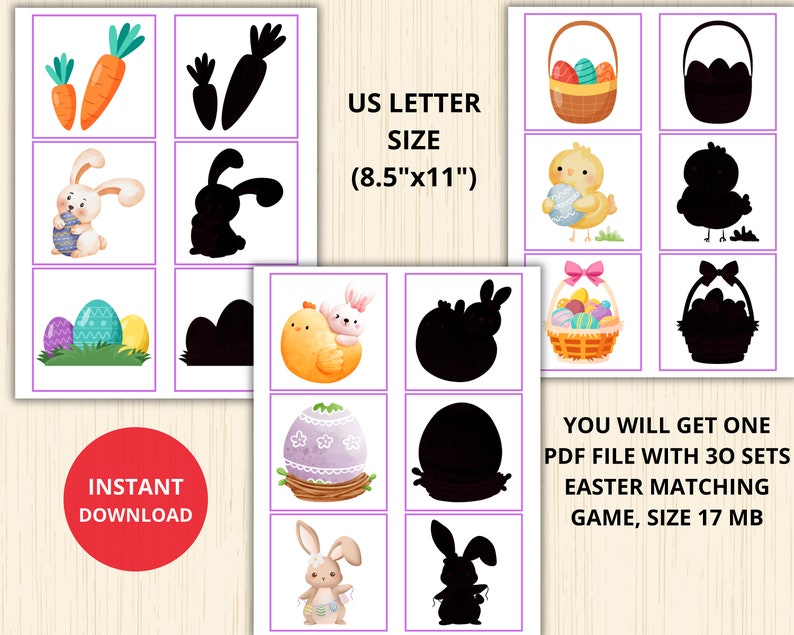 Easter Shadow Matching Cards,preschool Printable Shadow,easter Match ...