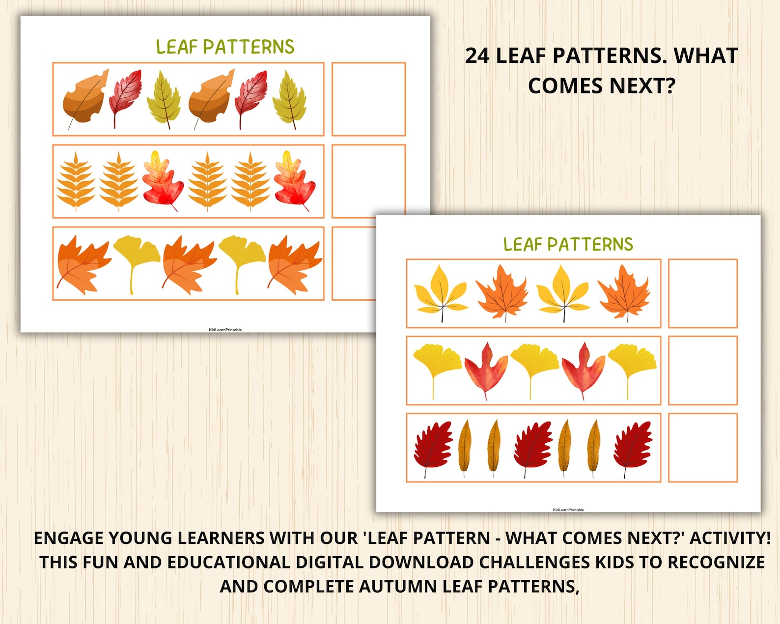 Leaf Patterns,leaves Montessori,pattern Worksheets,homeschool Learning ...