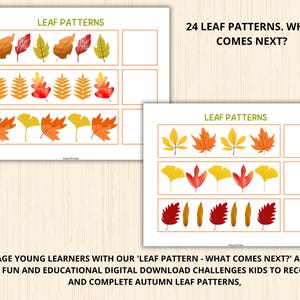 Leaf Patterns,leaves Montessori,pattern Worksheets,homeschool Learning ...