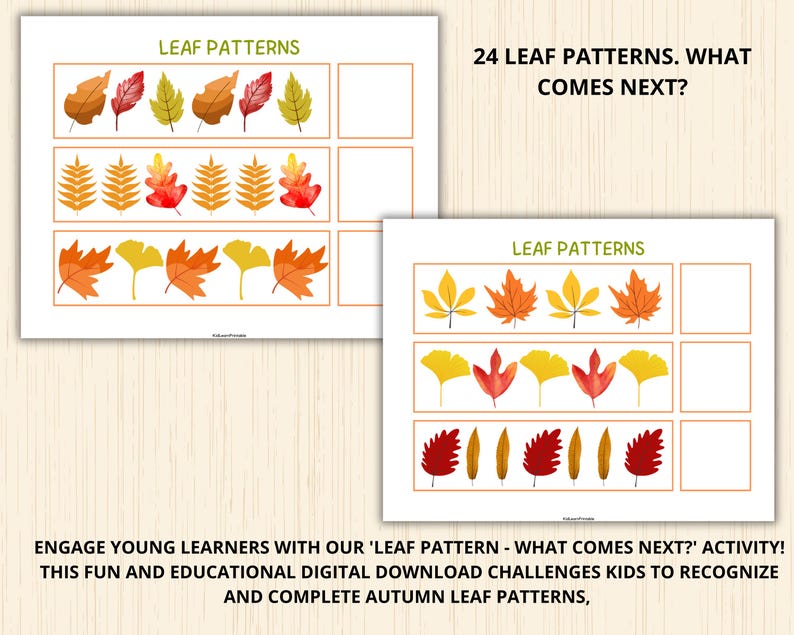 Leaf Patterns,leaves Montessori,pattern Worksheets,homeschool Learning ...