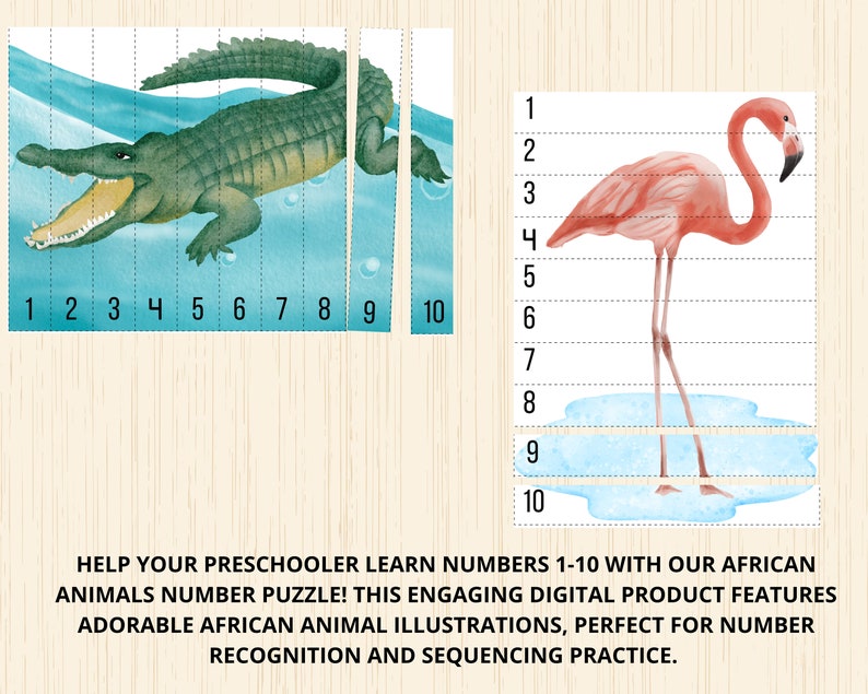 African Animal Number Puzzle, Numbers 1-10,african Animals Montessori ...