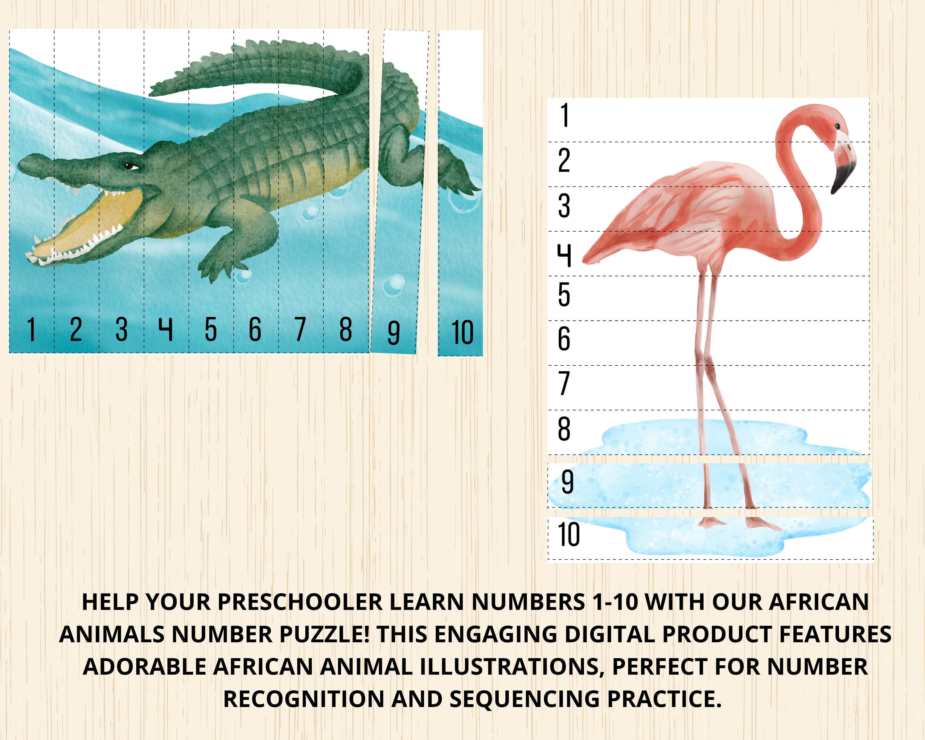 African Animal Number Puzzle, Numbers 1-10,african Animals Montessori ...
