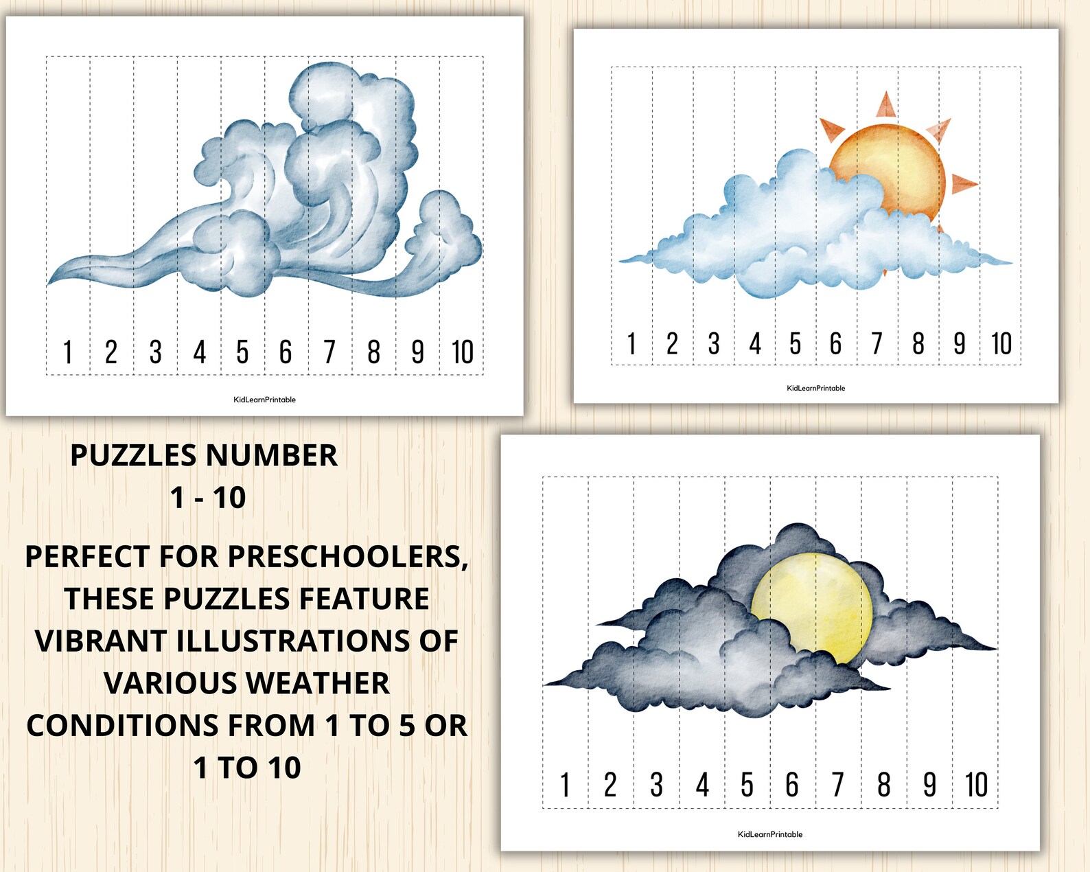 Weather Puzzles,weather Preschool, Number Sequence Puzzles, 1-10 ...