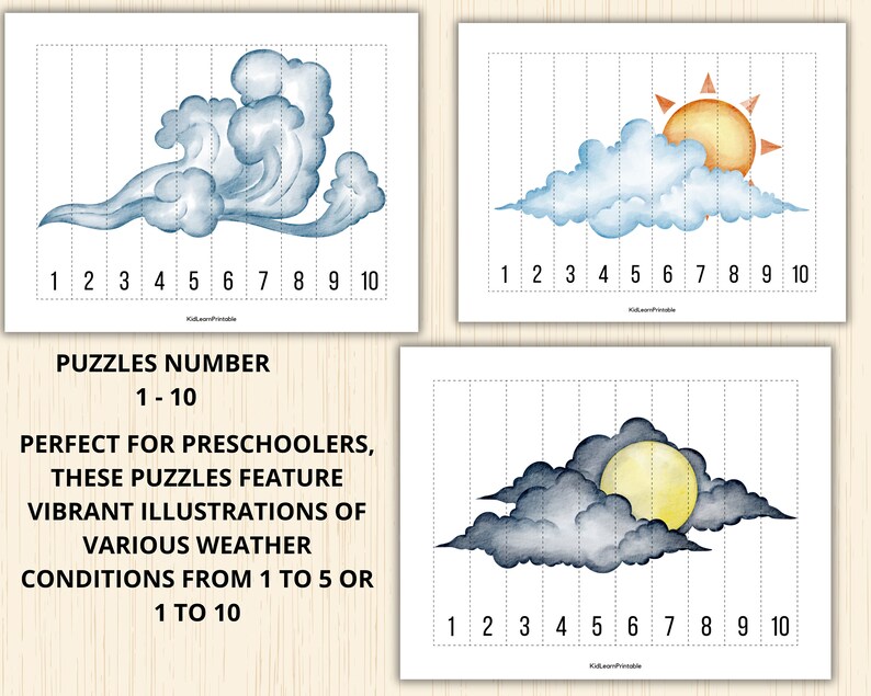 Weather Puzzles,weather Preschool, Number Sequence Puzzles, 1-10 ...