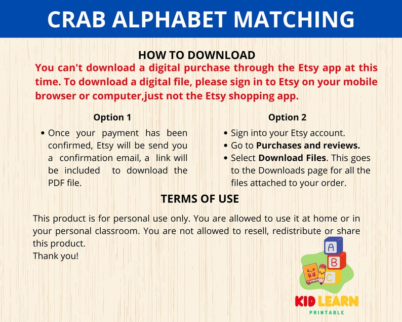 Crab Letter Match,preschool Letters,alphabet Matching Game,letter ...
