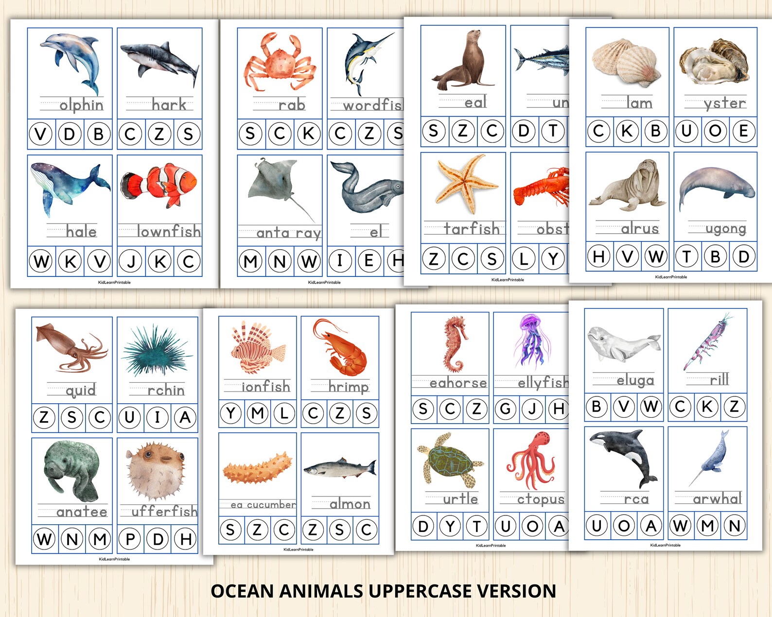 Ocean Animal Phonics Clip Cards, Beginning Sound Activity, Sea Animals ...