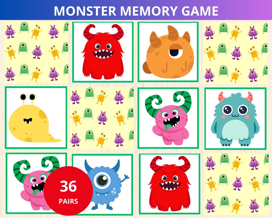 Monsters Memory Game for Kids,fun Monsters Matching Activity,memory ...