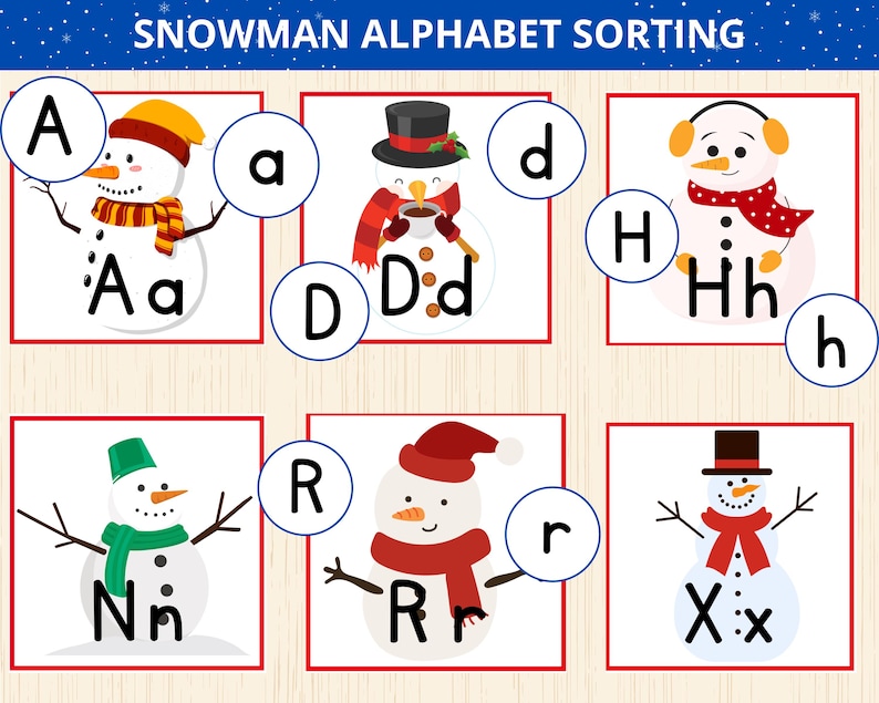 Snowman Alphabet Sorting,snowball Letter Sort,winter Alphabet Match ...