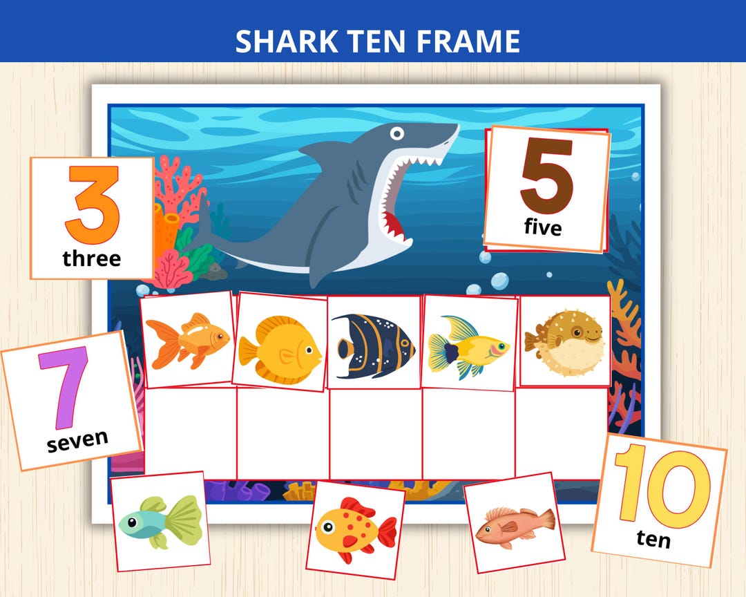 Shark Ten Frame,ocean Math Activity,counting Activity Kids,ocean ...