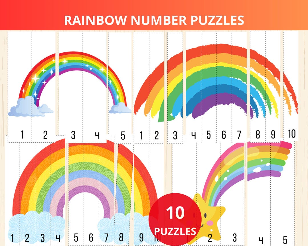 Rainbow Number Puzzles,rainbow Math Activity,spring Number Puzzle ...