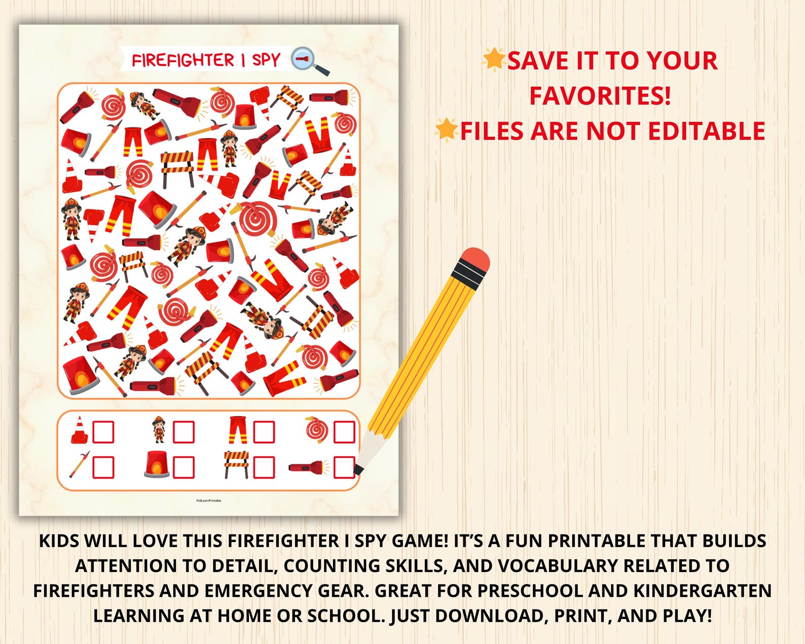 Firefighter I Spy Game,look and Find,fireman Activity,kindergarten Fire ...