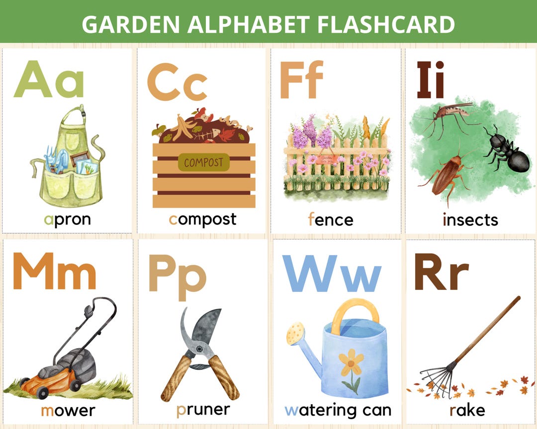 Garden Alphabet Cards,nature Flashcard,abc Flashcard,alphabet Cards for ...