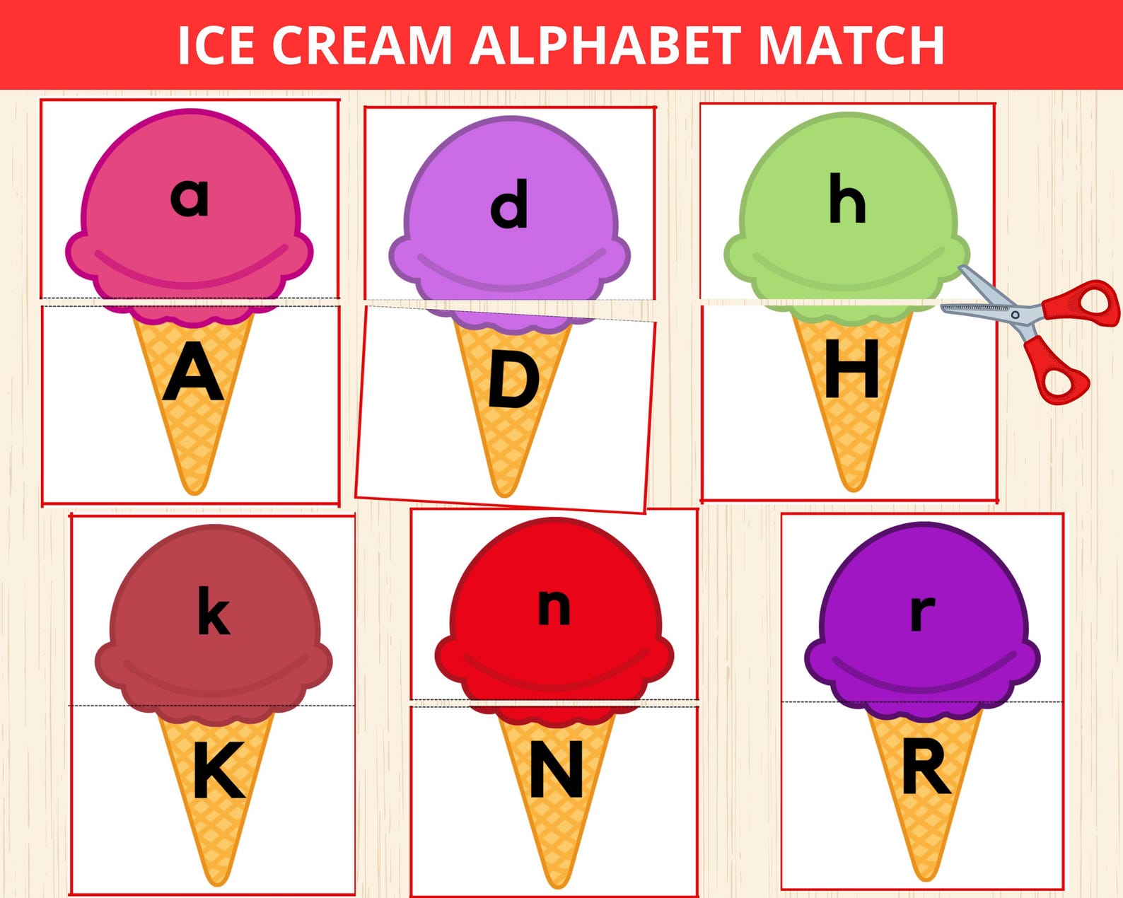 Ice Cream Alphabet Match,preschool Letters,alphabet Matching Game ...