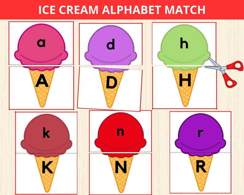 Ice Cream Alphabet Match,preschool Letters,alphabet Matching Game ...