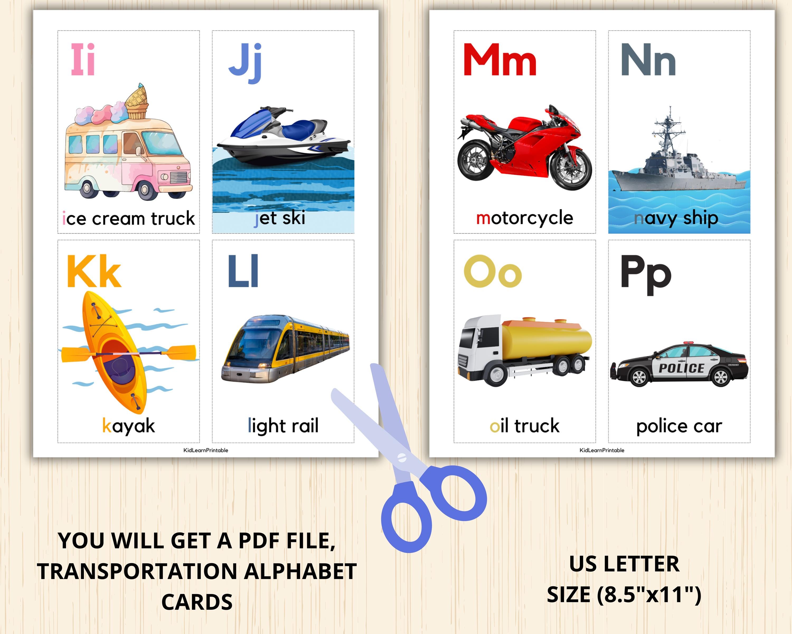 Vehicles Alphabet,transportation Alphabet Flash Cards,alphabet ...