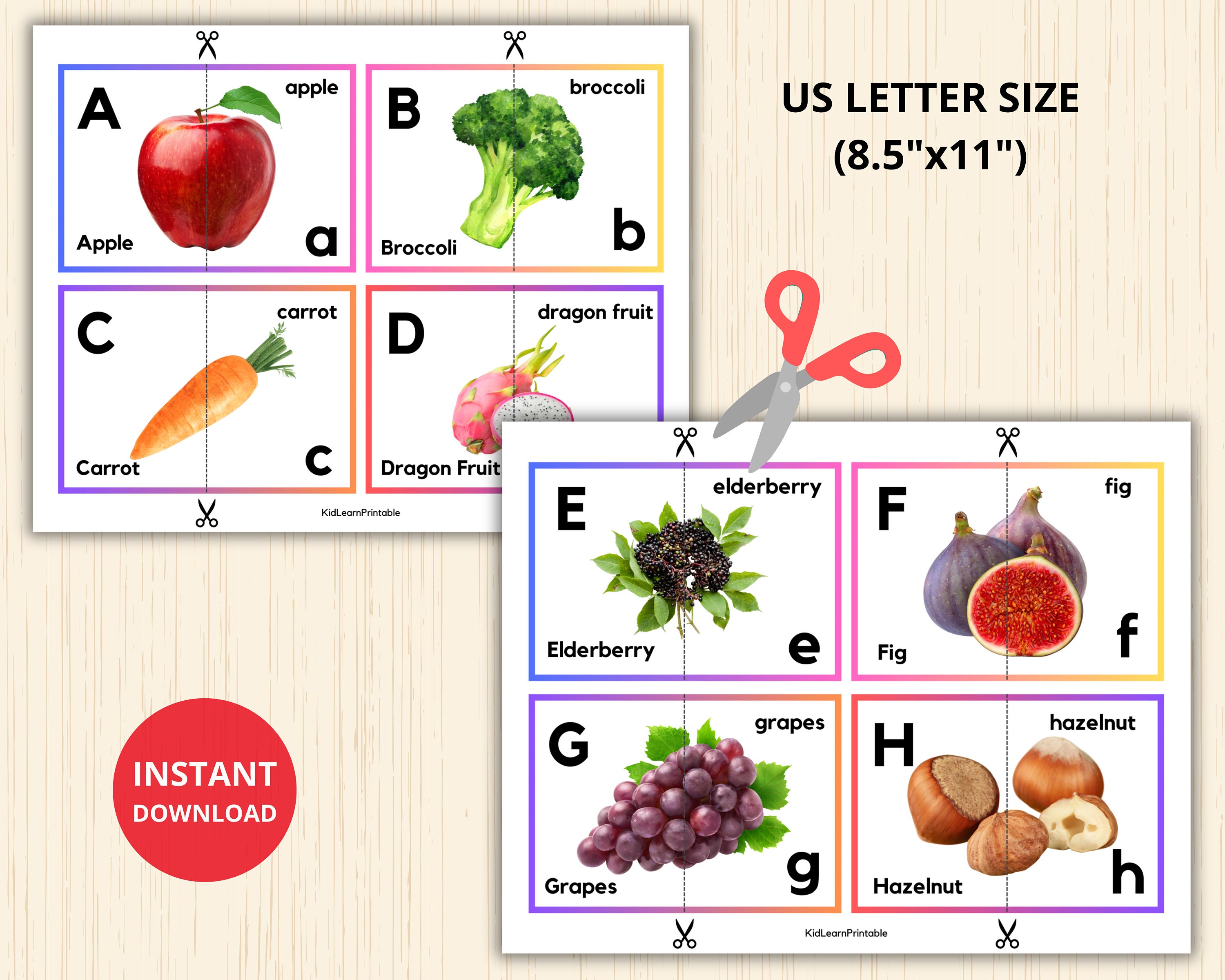 Alphabet Cards Fruits and Vegetables,alphabet Flashcards, ABC Cards ...