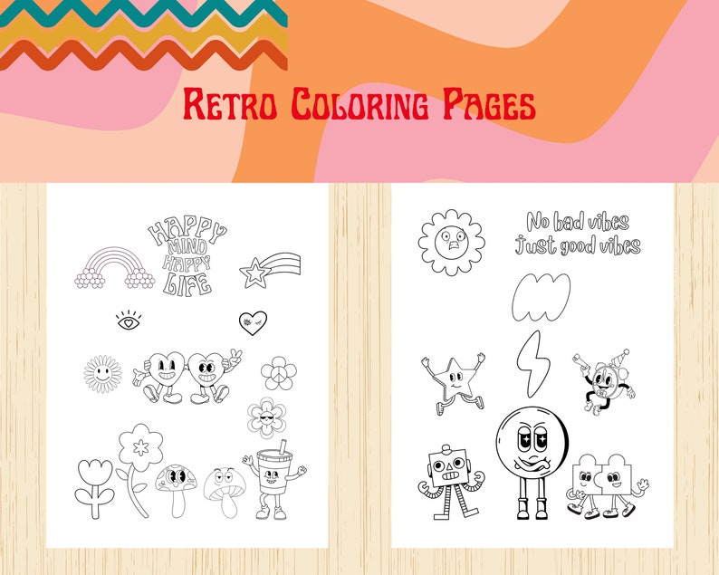 Groovy Colouring Pages, Positive Coloring Pages,retro Coloring Page ...