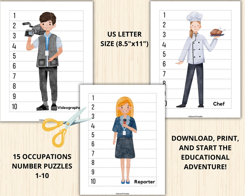 Occupation Puzzle,professions Puzzle,jobs Number Sequence,numbers 1-10 ...