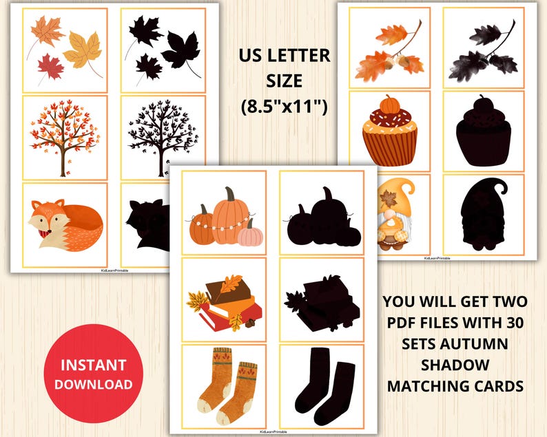 Autumn Shadow Matching Game,fall Montessori,fall Activity Preschool ...
