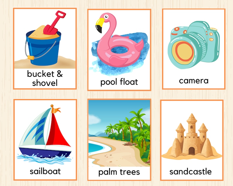 Summer Flashcards, Seasons Flashcard,beach Cards,summer Montessori ...