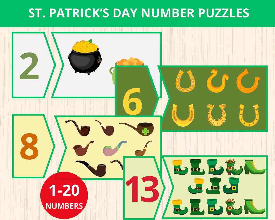St. Patrick's Day Number Puzzle,patricks Number Matching,st. Patrick's ...