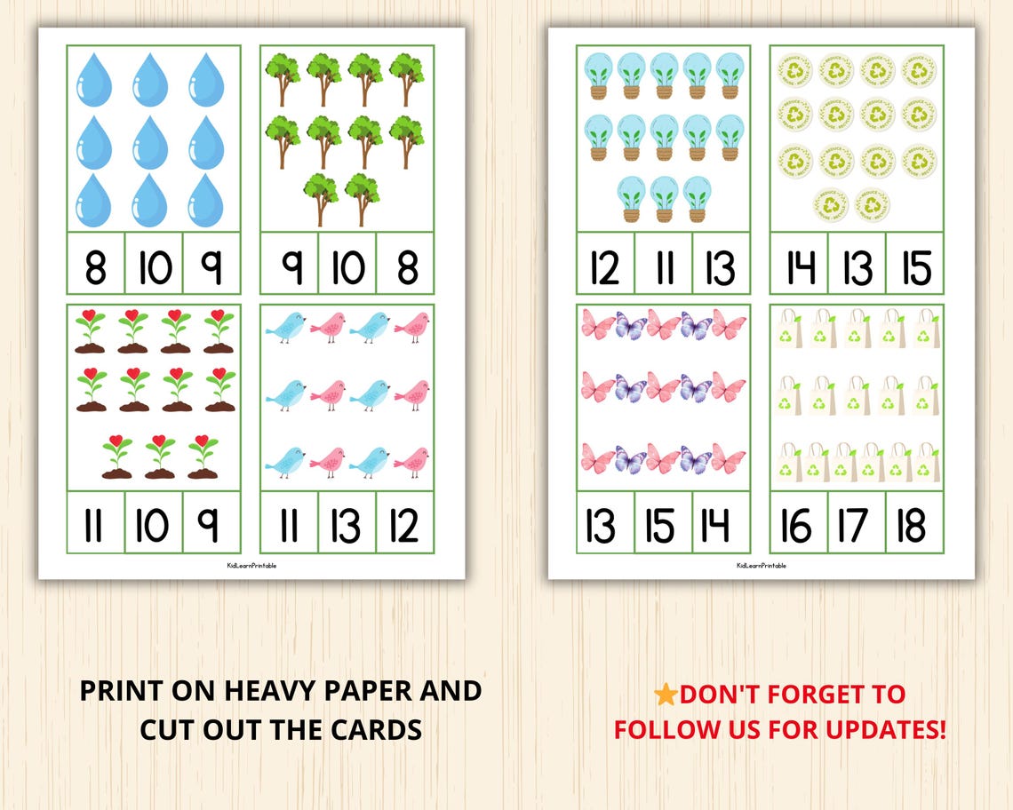Earth Day Count and Clip Cards,numbers 1-20,counting Cards, Earth Day ...