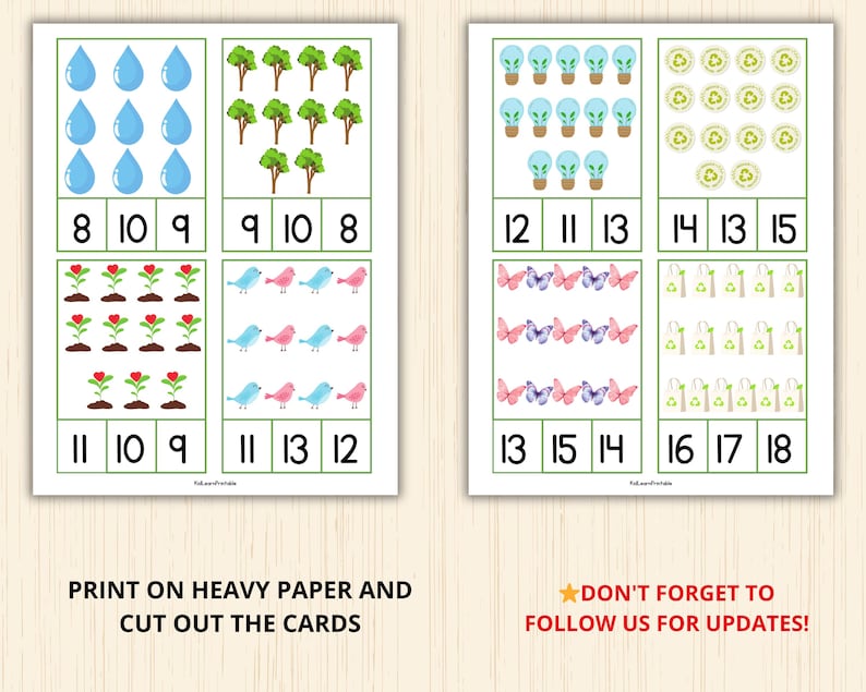 Earth Day Count and Clip Cards,numbers 1-20,counting Cards, Earth Day ...