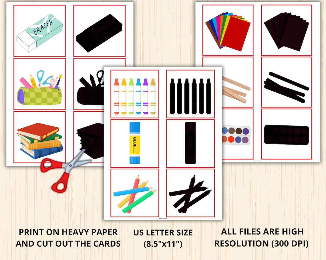 School Supplies Shadow Matching,back to School Game,school Supplies ...