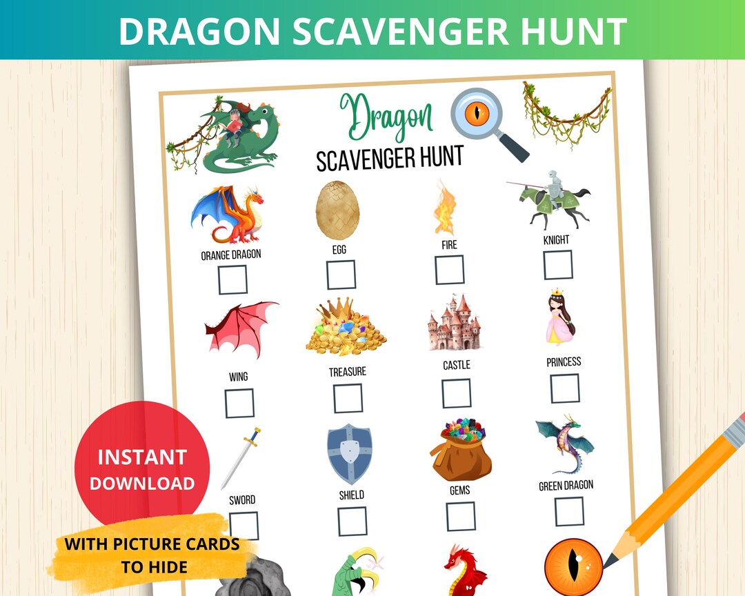 Dragon Scavenger Hunt,dragon Party Game,fairy Tale Party Game,dragon ...