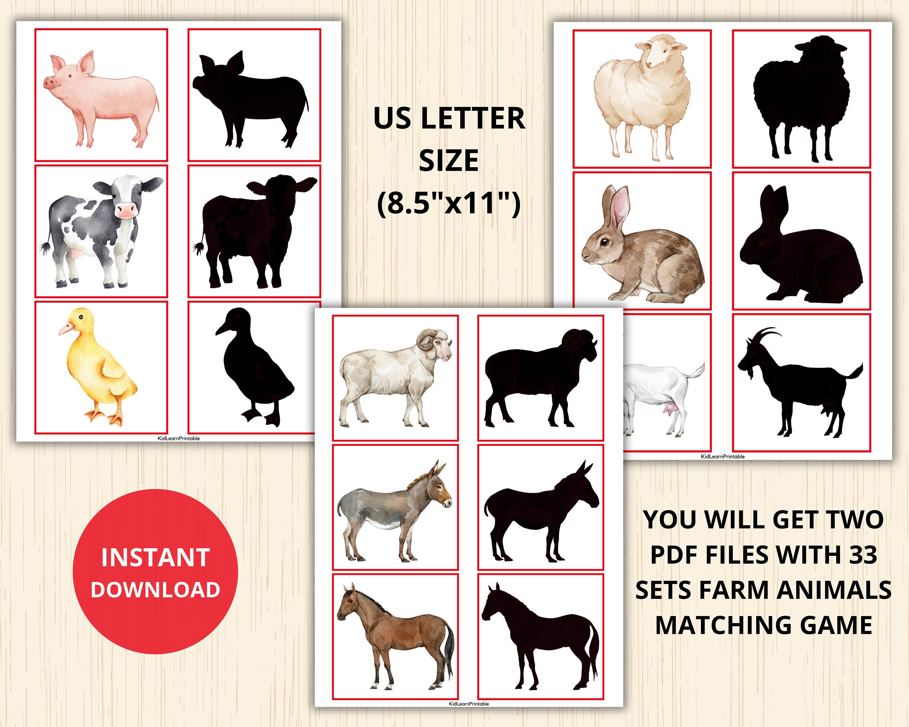 Farm Animal Shadow Matching Cards, Farm Animal Activity,montessori Farm ...