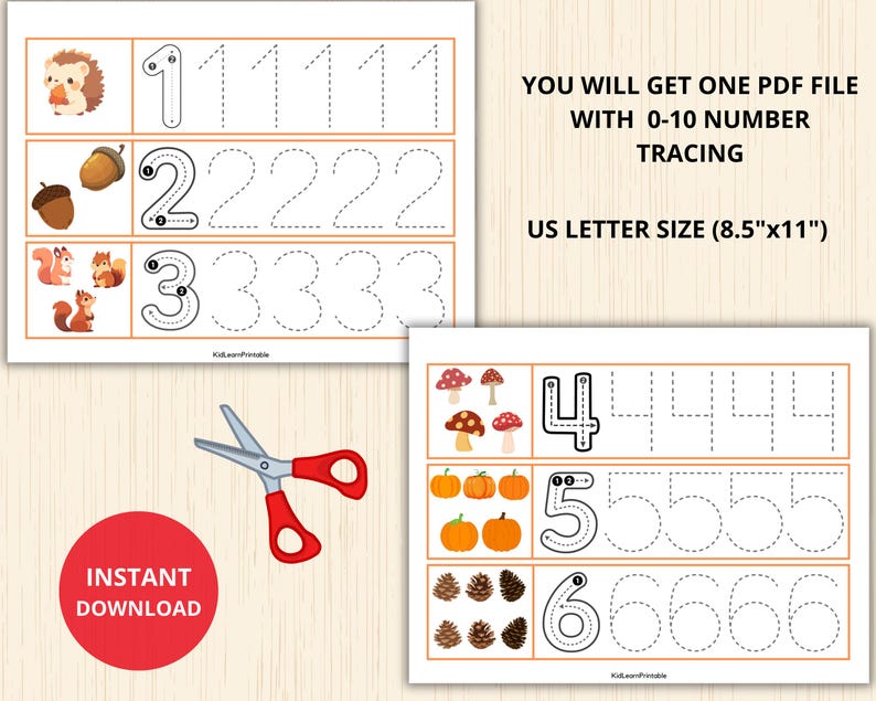 Autumn Number Tracing,handwriting Practice,writing Skills,tracing ...