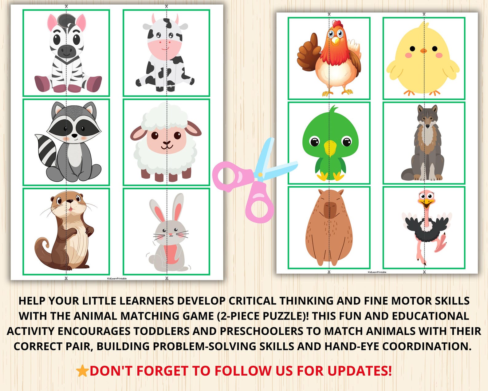 Animals Matching Game,safari Animals Matching Activity,animals Puzzle ...