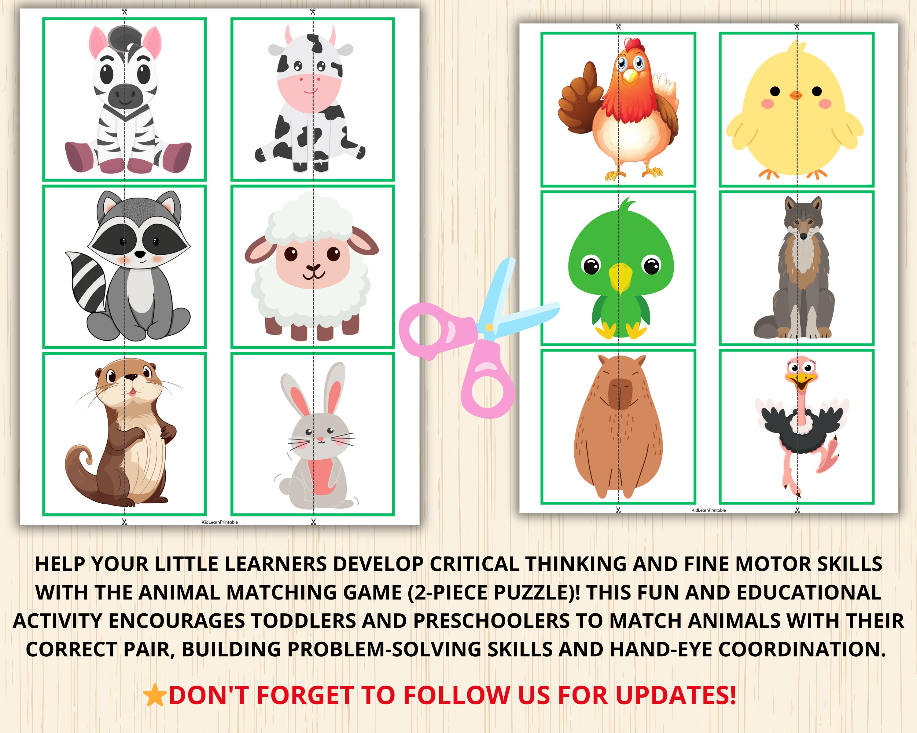 Animals Matching Game,safari Animals Matching Activity,animals Puzzle ...