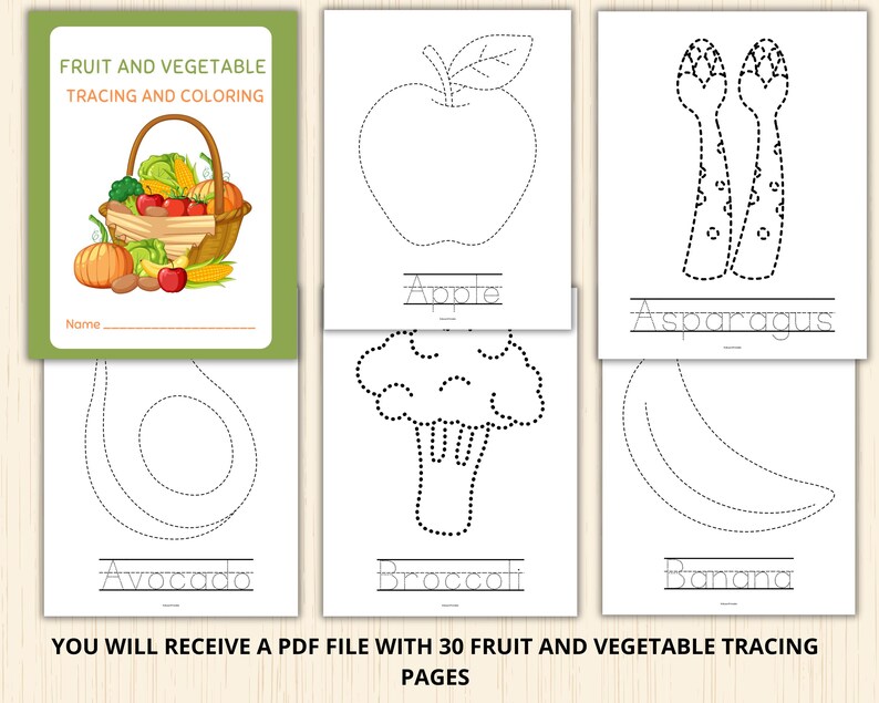 Fruit and Vegetables Tracing Worksheets,fruit Vegetables Coloring Pages ...